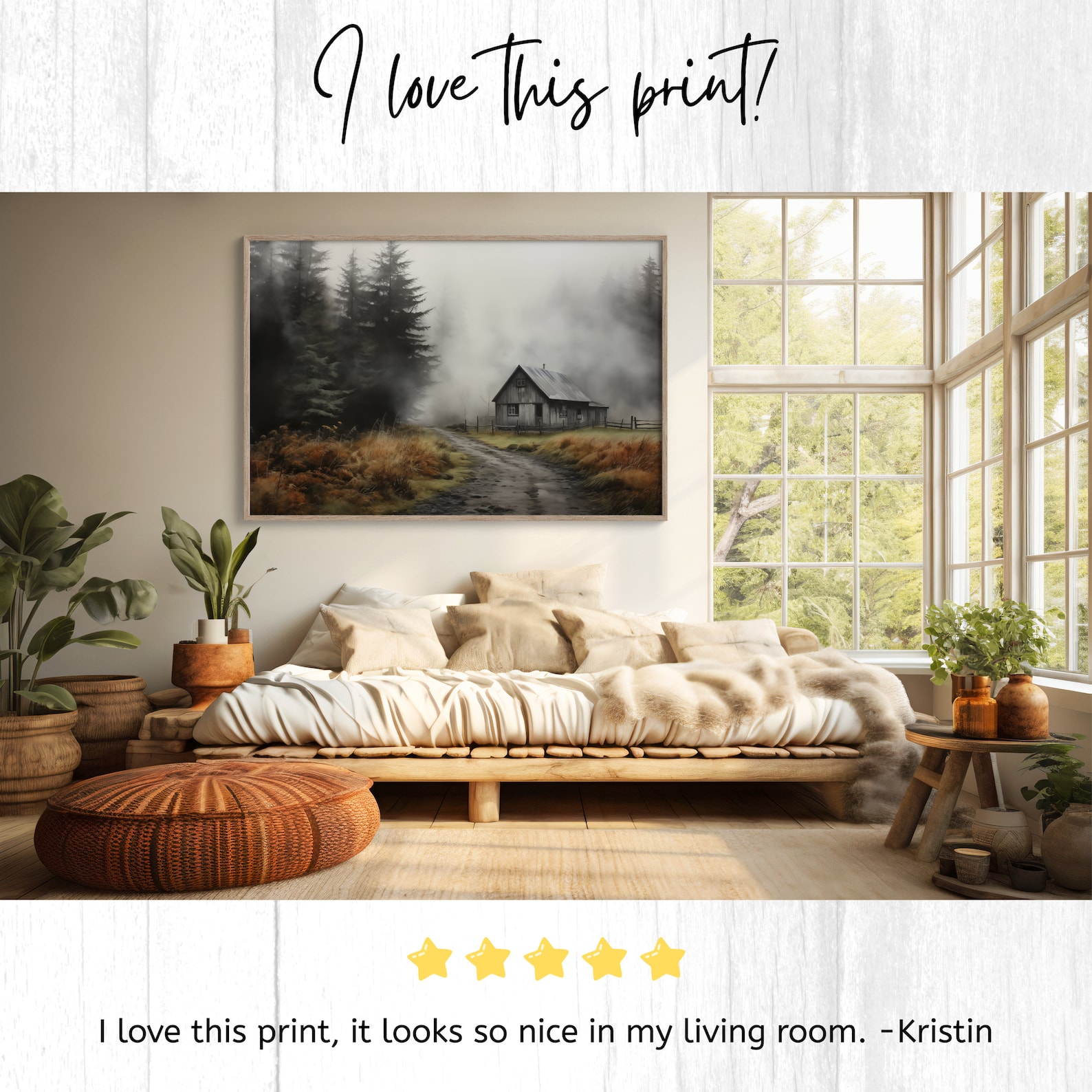 Antique Norwegian Cabin Print Wall Art, Vintage Cabin in a Foggy Forest ...