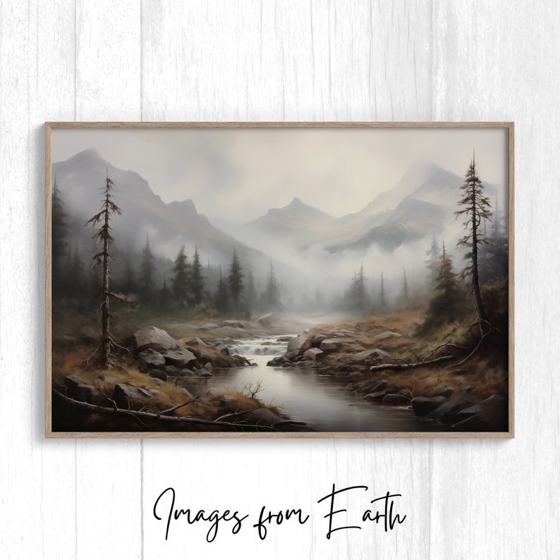 Foggy Mountain Creek Print Wall Art, Mountains Shrouded by Mist a Foggy ...