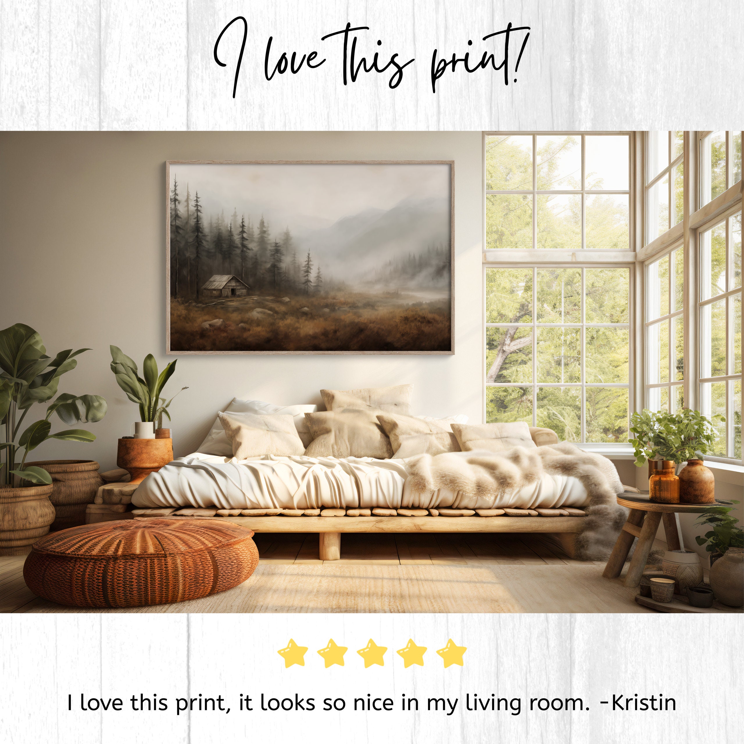 Rustic Cabin Foggy Forest Print Wall Art, Antique Cabin in a Forest ...