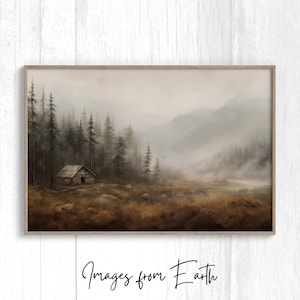 Rustic Cabin Foggy Forest Print Wall Art, Antique Cabin in a Forest ...