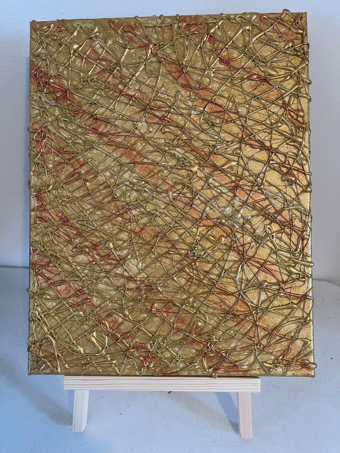 Original Abstract Gold String Textured Acrylic Painting on 11x14 Canvas ...