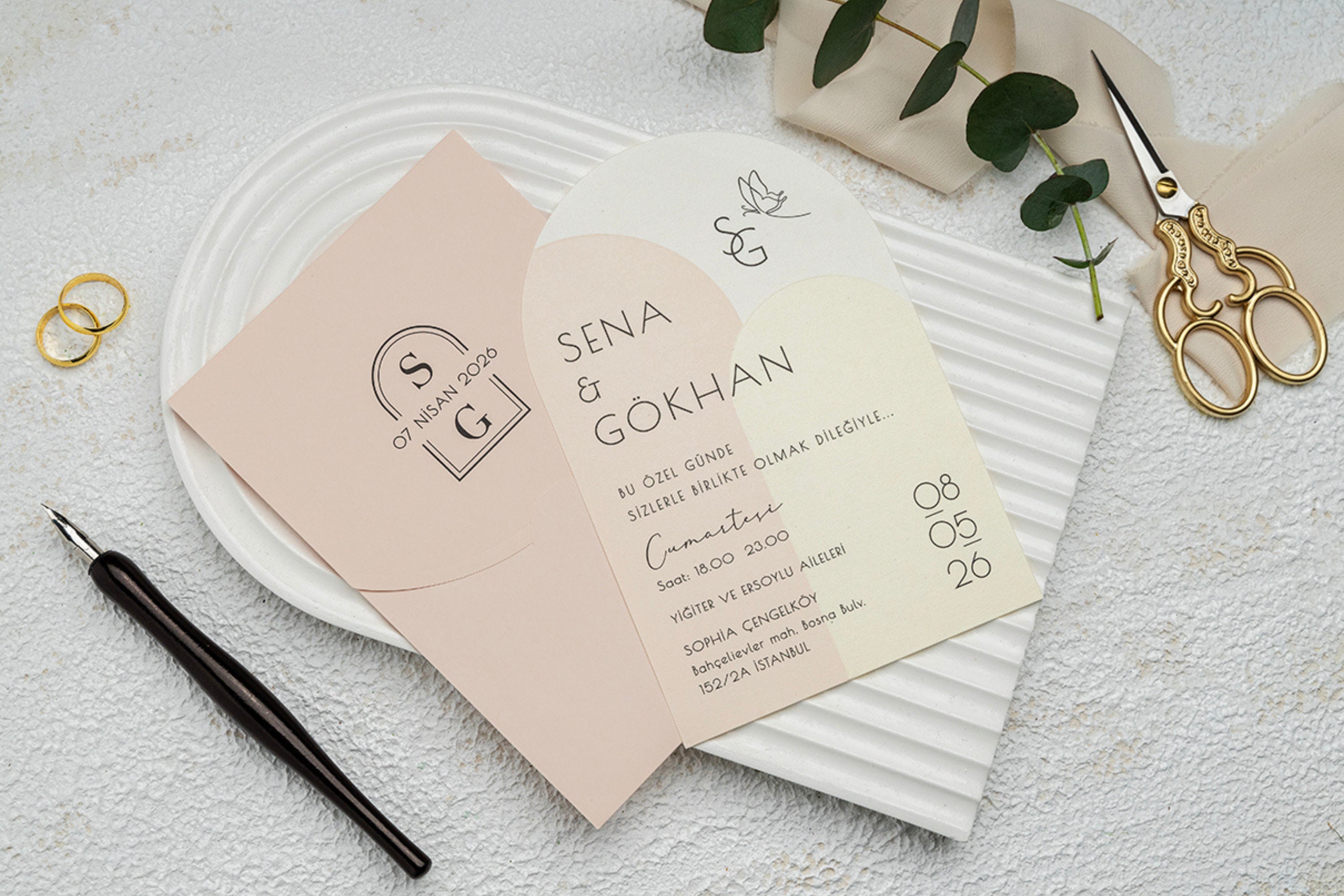 Pink and White Themed Oval Paper Invitation Cards, Custom Unique ...