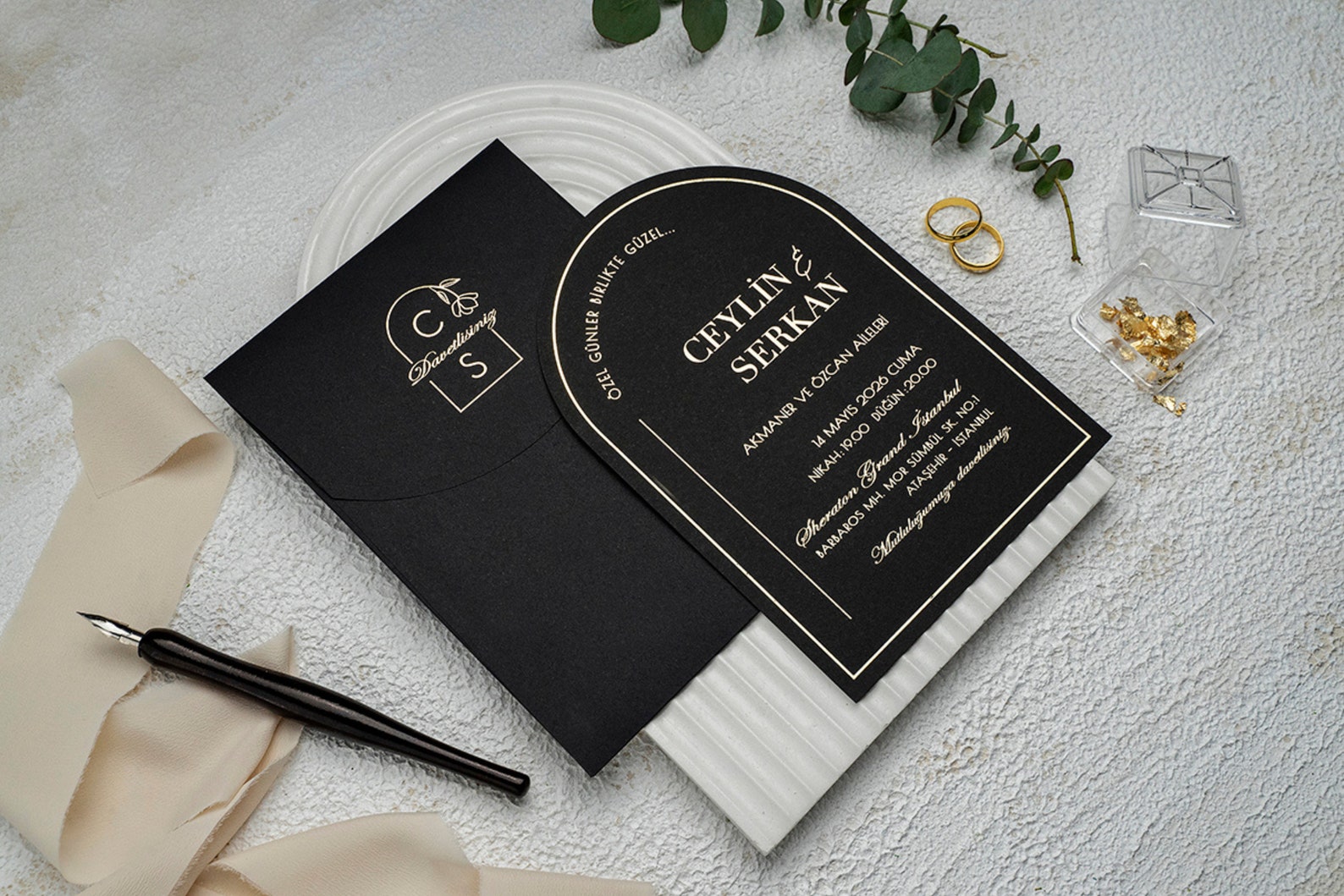 Wedding Invitation Cards With Envelope, Black Paper Wedding Invitation ...