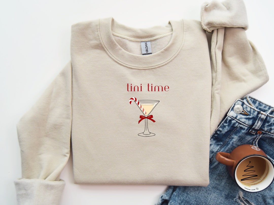 Cute Candy Cane Tini Time Holiday Sweater, Holiday Drinking Crewneck ...