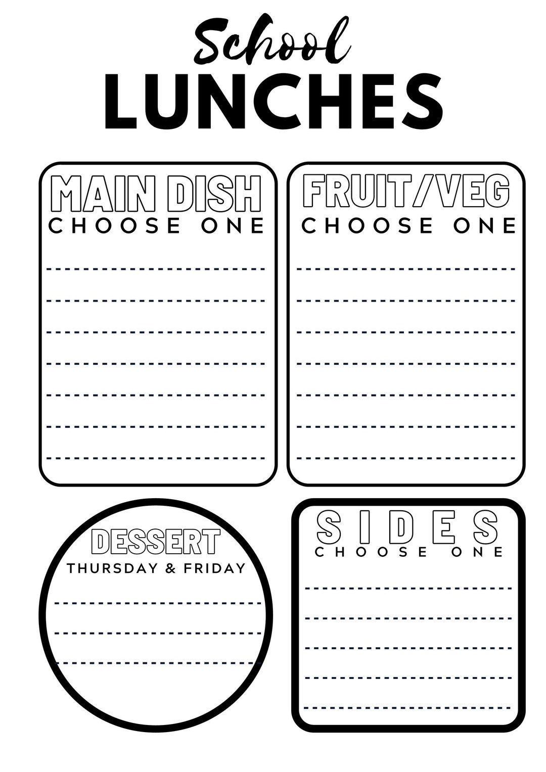 Fillable Weekly Lunch Menu for School Days - Etsy