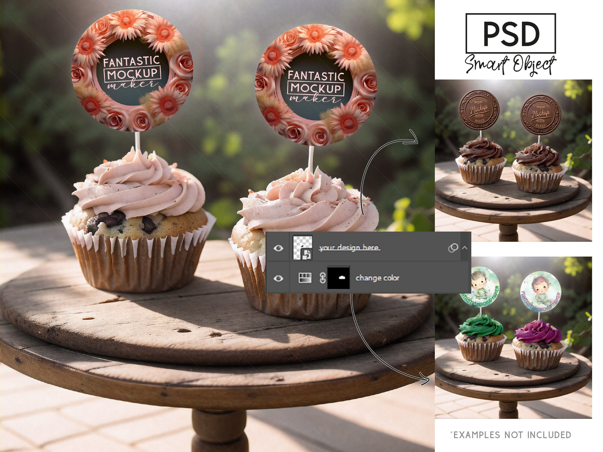 Cupcake Topper Mockup, PSD Mockup, Cupcake Mockup, Mockup Smart Object ...