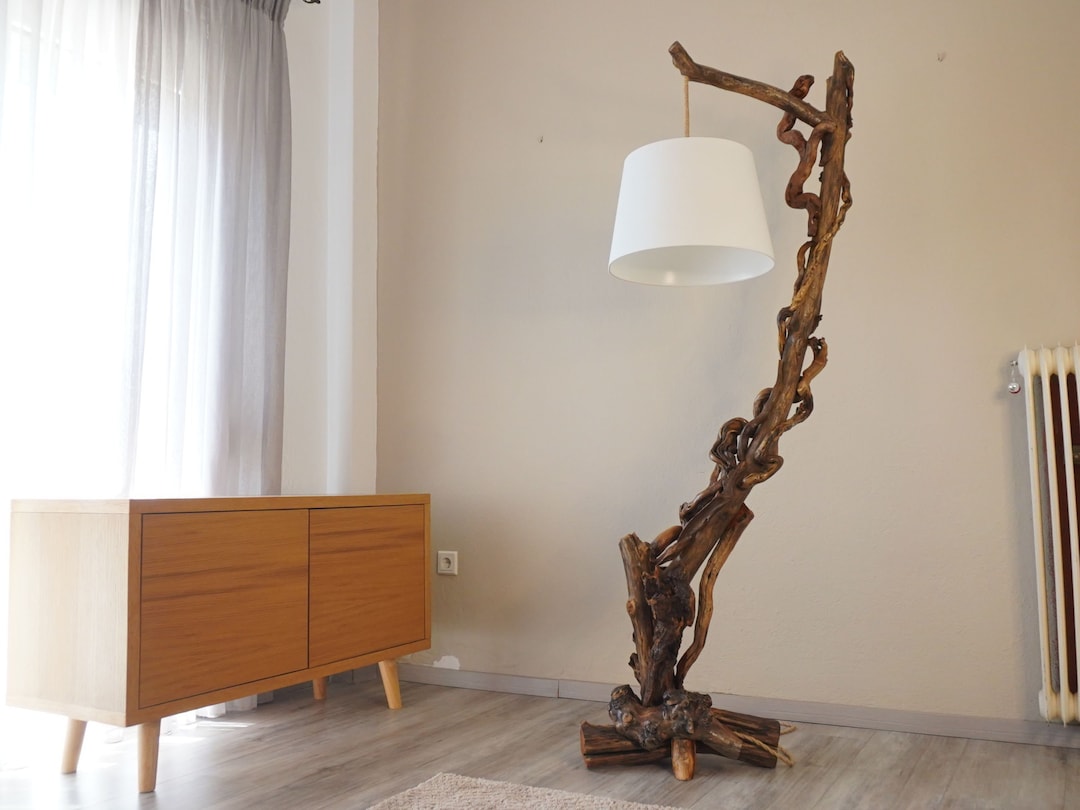 Wooden Floor Lamp Made of Old Oak Braches Rustic Floor Lamp Farmhouse Decor Farmhouse Lighting ...
