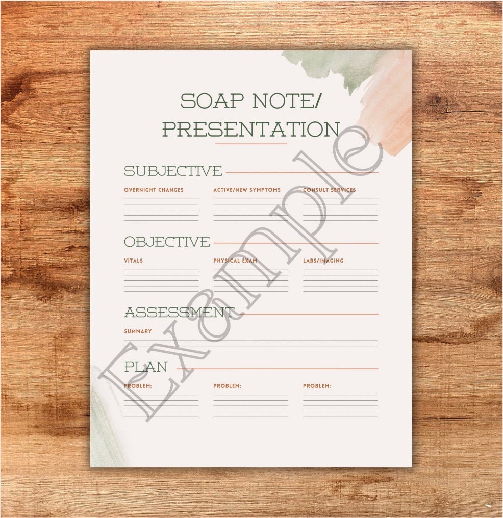 SOAP Progress Note/ Oral Presentation Template - Etsy