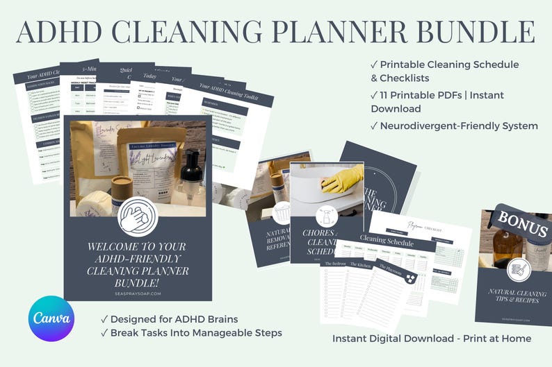 ADHD Cleaning Planner Bundle | Neurodivergent Friendly Checklists ...