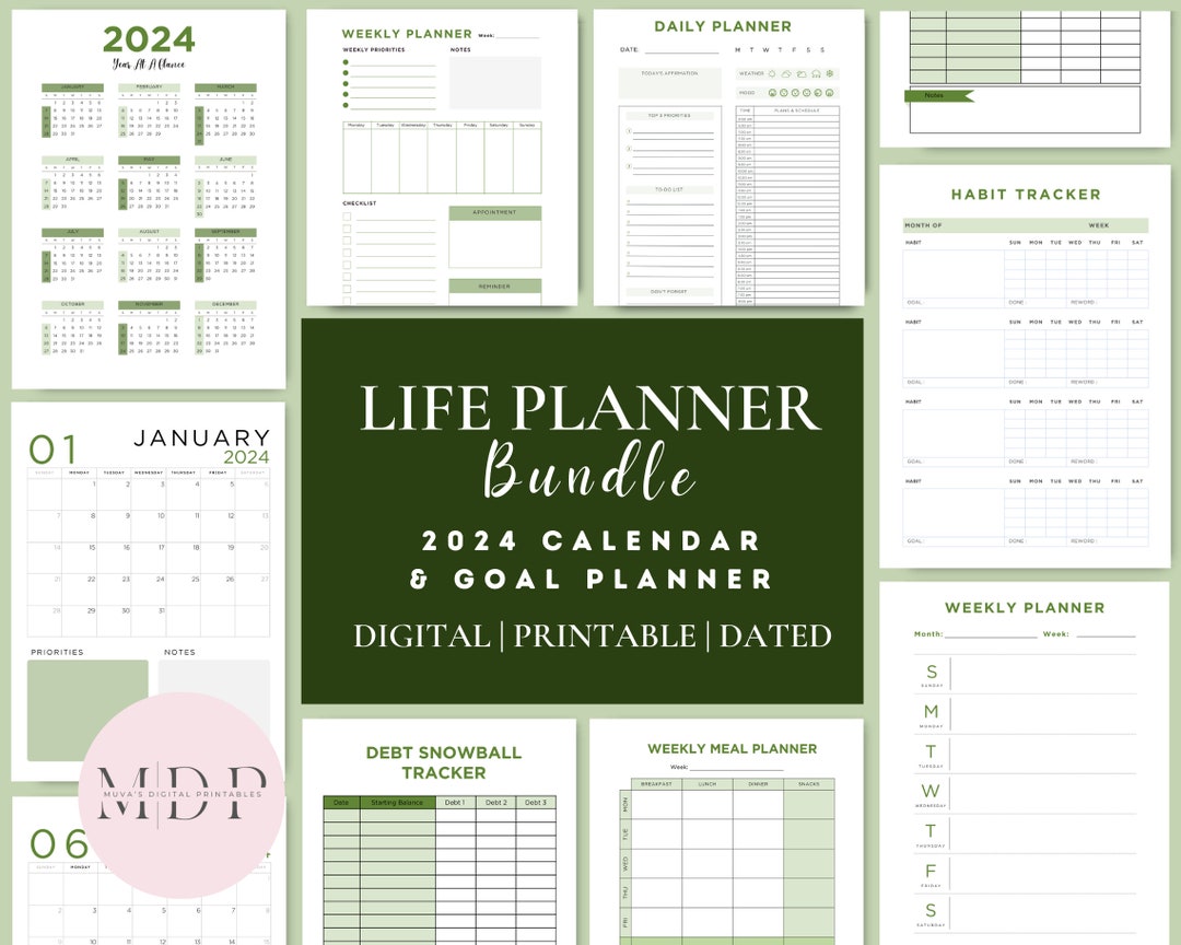 2024 Life Planner Bundle Printable & Digital Monday Start Monthly ...