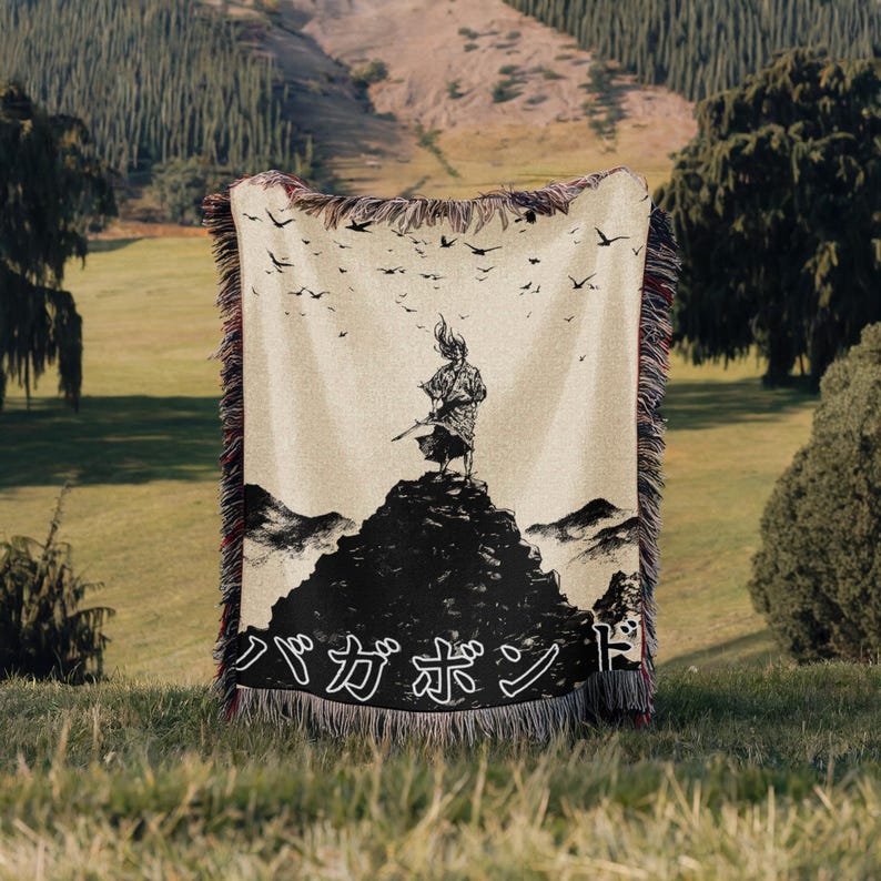 Vagabond Manga Woven Blanket, Retro Aesthetic Tapestry Throw, Miyamoto ...