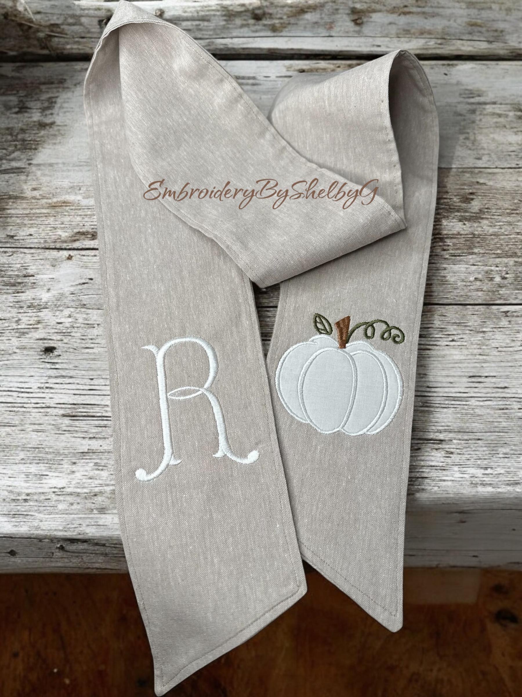 Fall WREATH SASH, White Applique Pumpkin, White Initial, Fall Home ...
