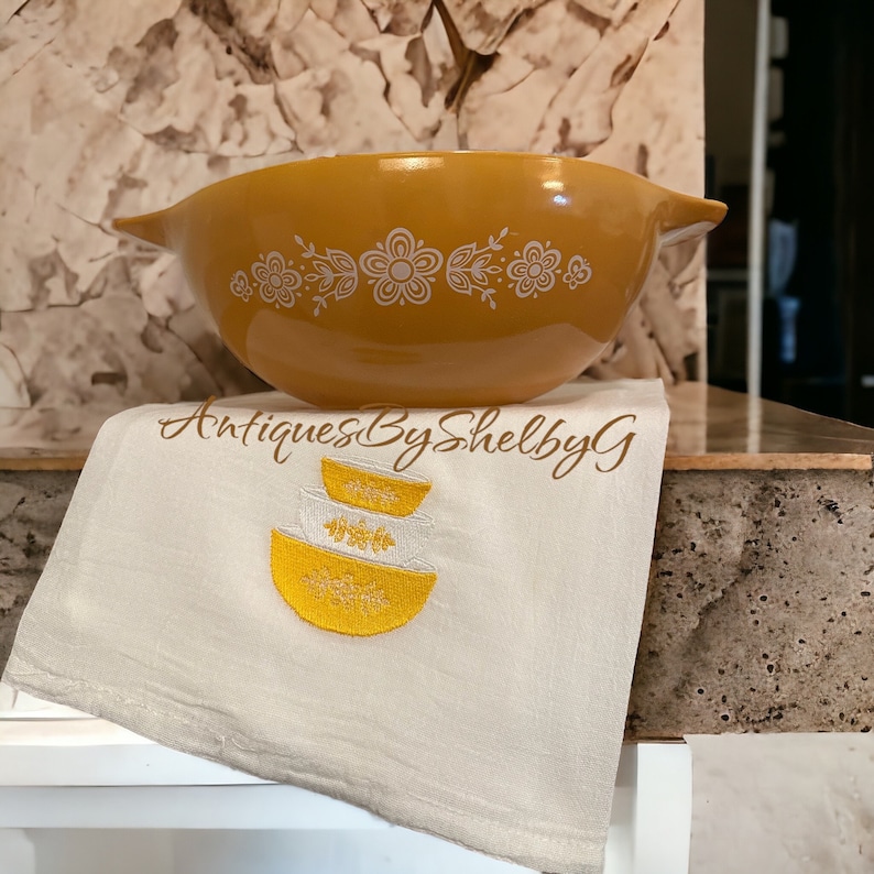 Butterfly Gold Mixing Bowls Pyrex Inspired Tea Towel - Etsy