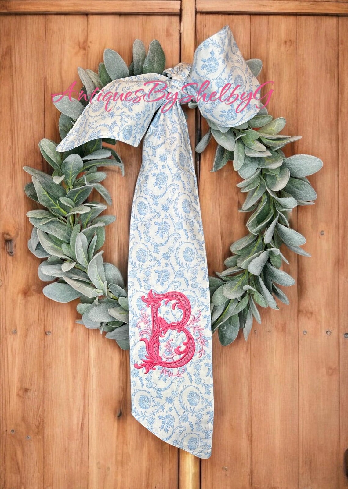 WREATH SASH, Light Blue Toile Scroll, Blue on White Chinoiserie ...