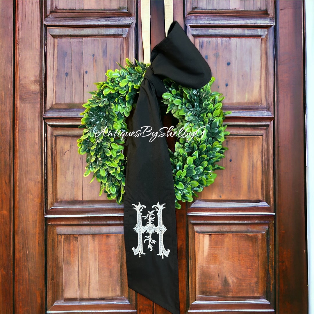 Embroidered Wreath Sash / Door Hanger / Initial Sash / Door Decor ...
