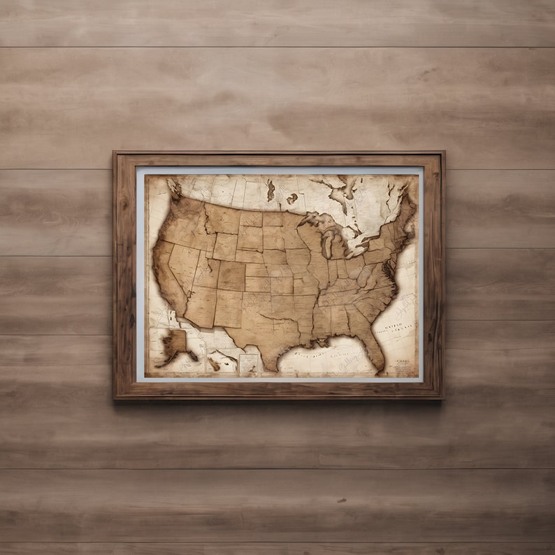 Sepia US Map Art Print – Vintage Cartography (digital Print) - Etsy