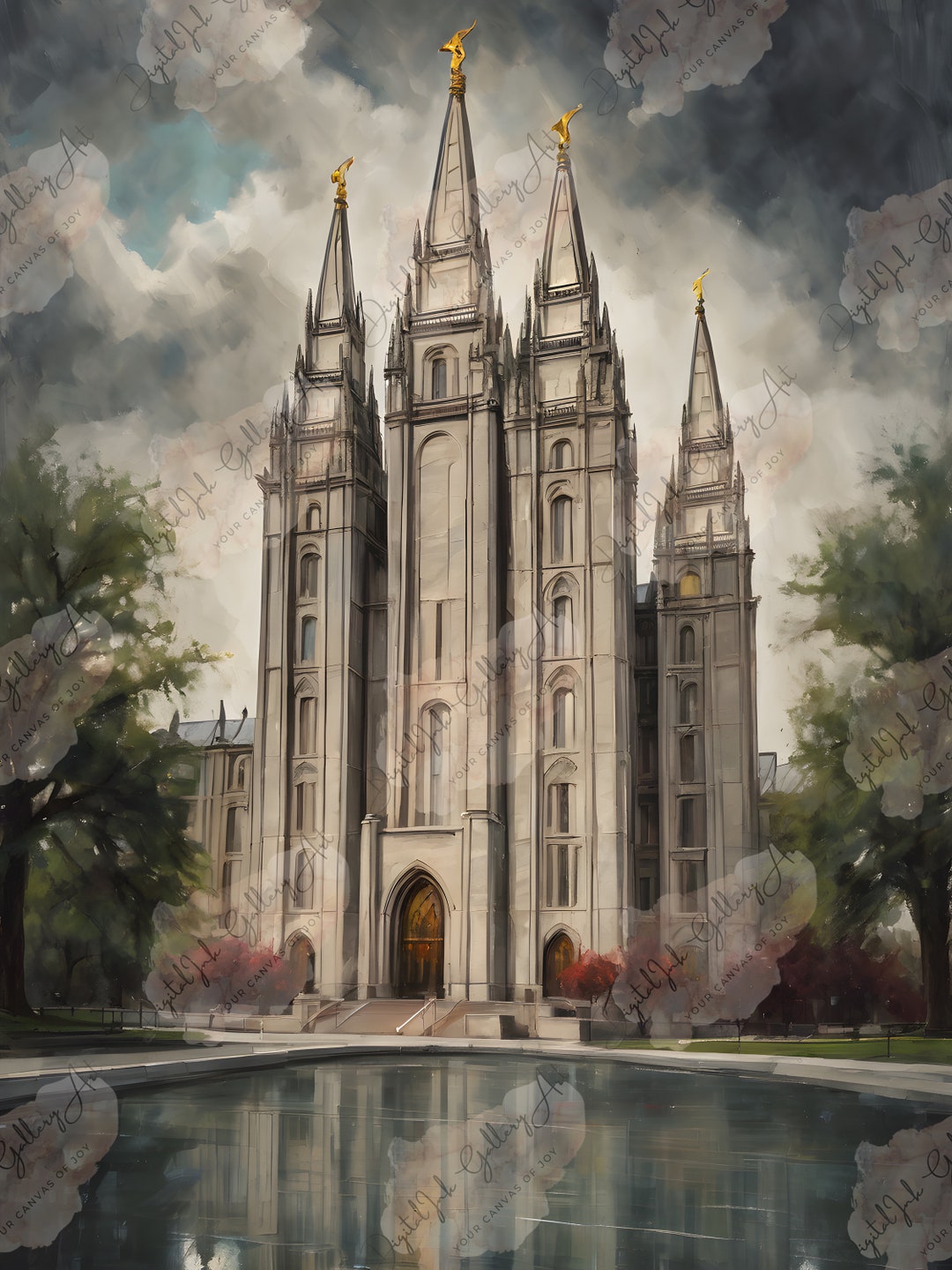 Vintage Glow - LDS Salt Lake City Temple Oil Painting - Digital Art ...