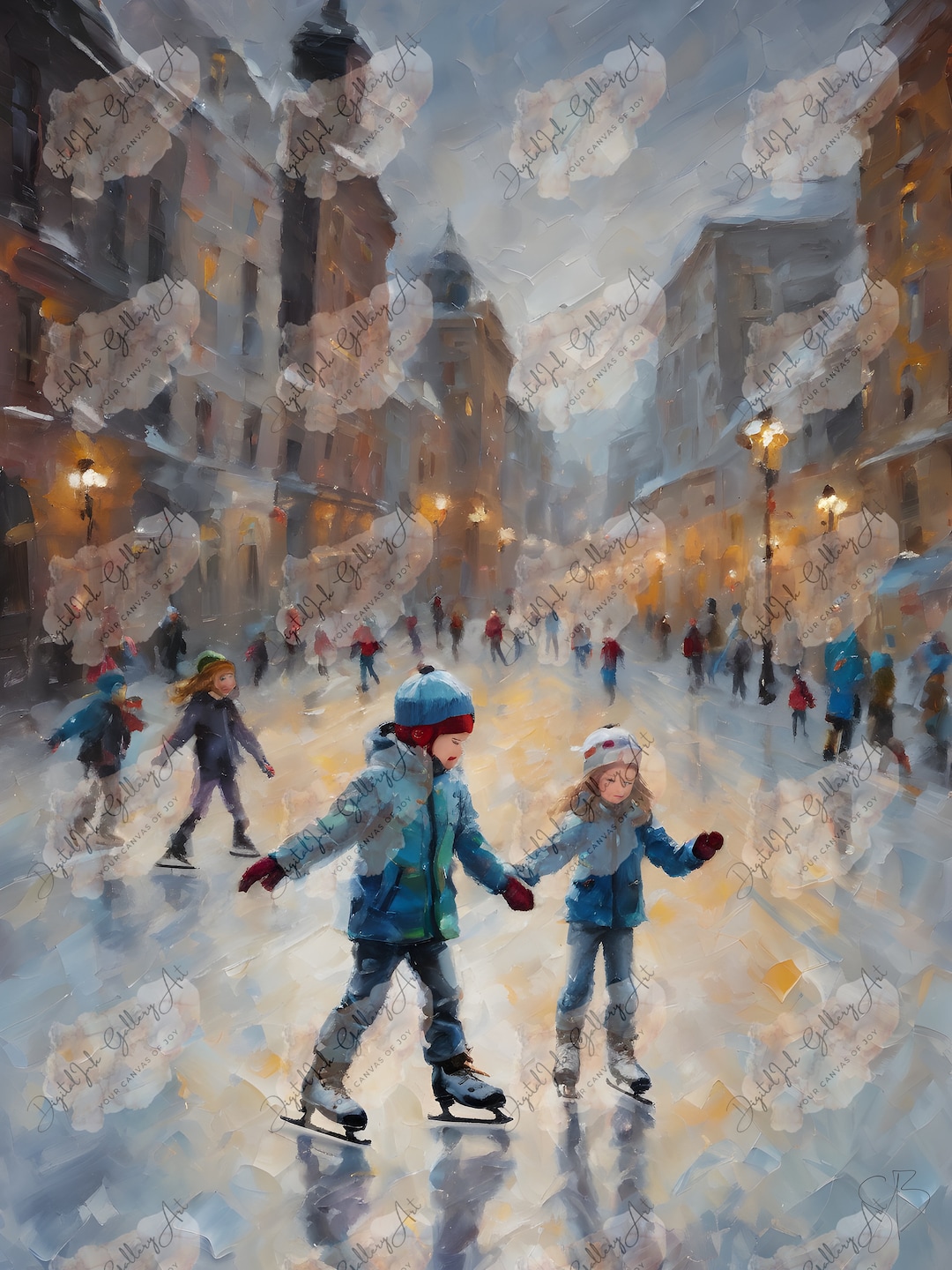 Winter Whirlwind Digital Delight of Kids Ice Skating - 9:16 Oil ...