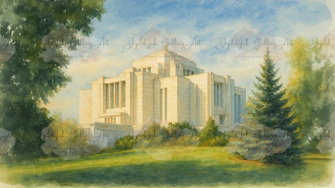 Cardston Alberta Temple - LDS Church in Serene Landscape - Watercolor ...