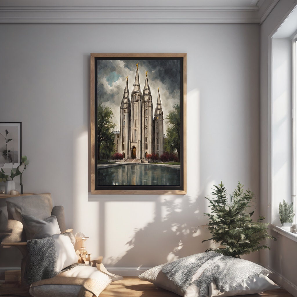 Vintage Glow LDS Salt Lake City Temple Oil Painting Digital Art Print 3 ...