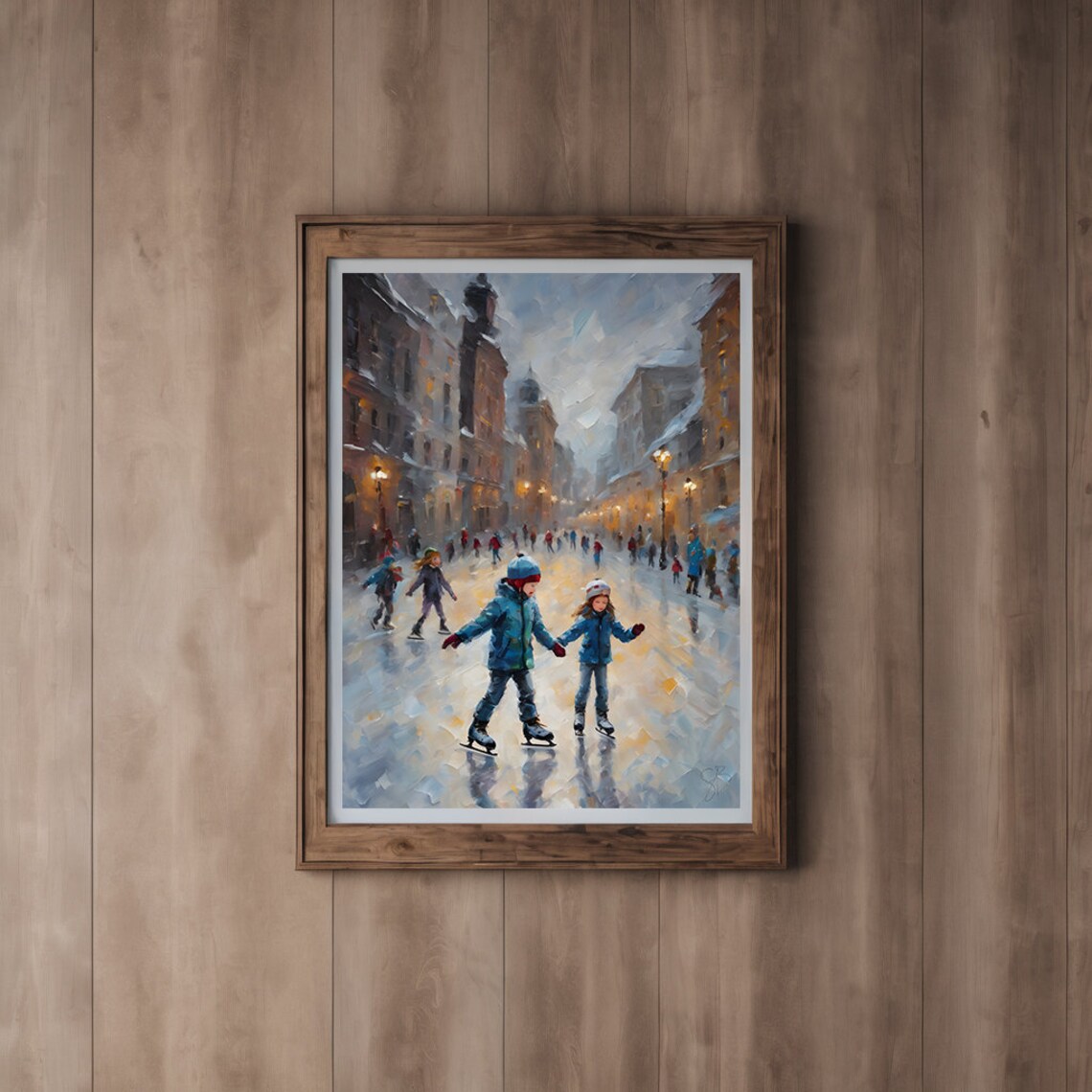 Winter Whirlwind Digital Delight of Kids Ice Skating - 9:16 Oil ...