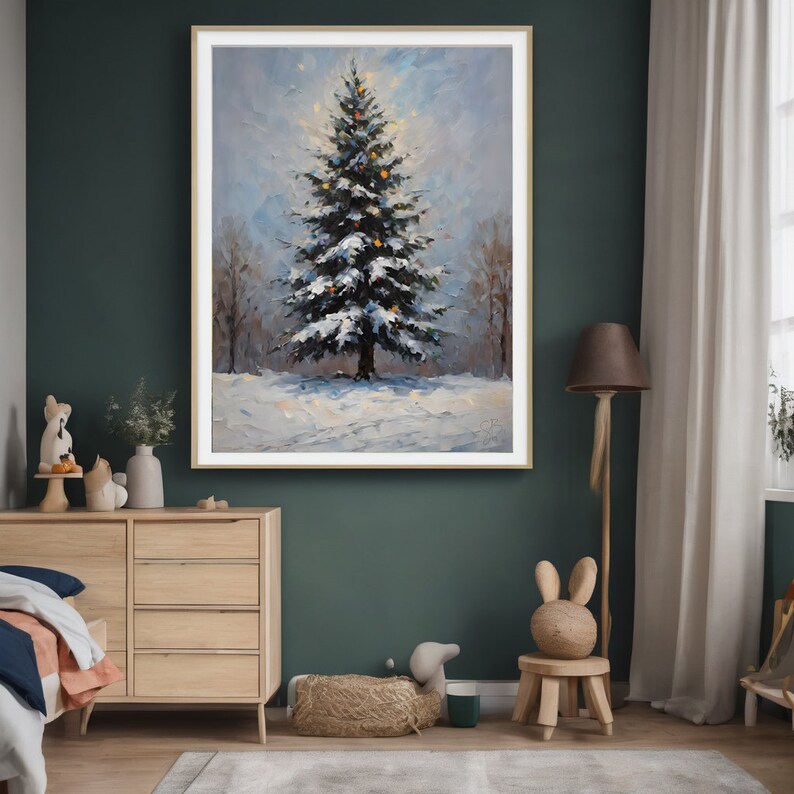 Winter Serenity Digital Elegance of a White Christmas Tree -9:16 Oil ...