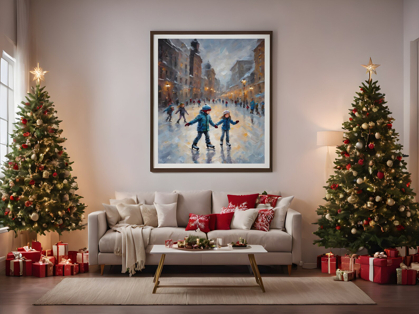 Winter Whirlwind Digital Delight of Kids Ice Skating - 9:16 Oil ...