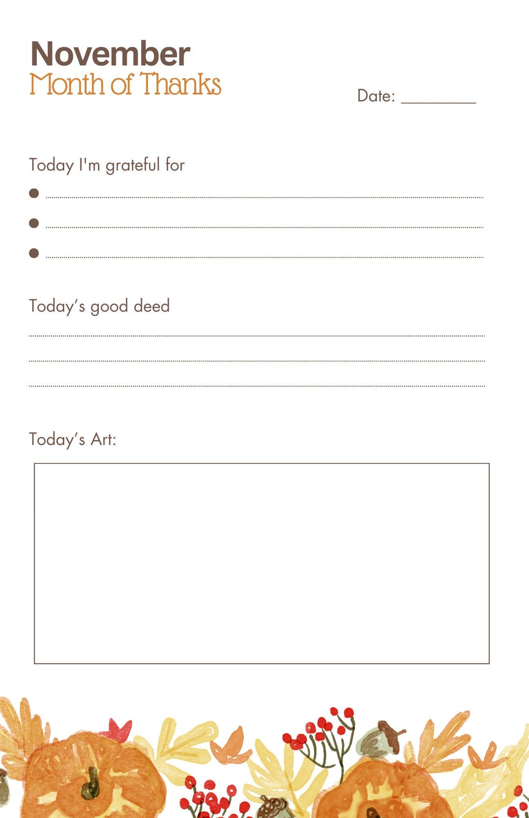 Printable Kids Gratitude Journal November Thanksgiving - Etsy