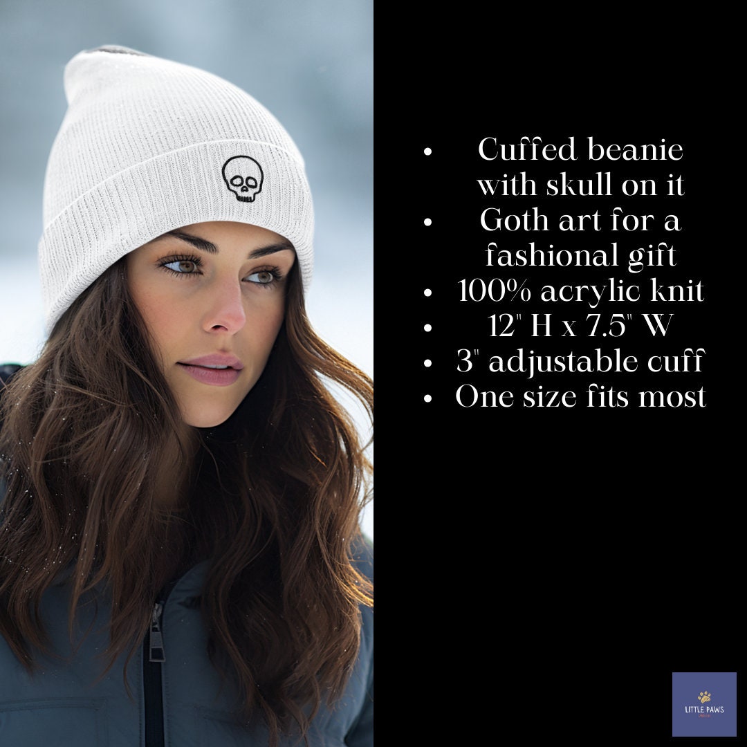 Skull Goth Beanie Dark and Edgy Women's Hat With Unique Skull Design ...