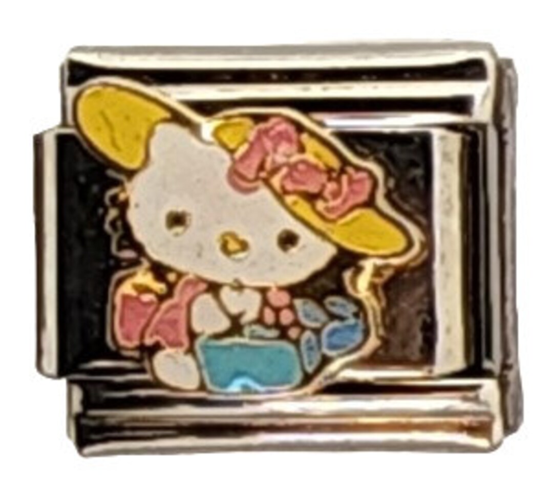 Hello Kitty Big Yellow Sun Hat With Bow - Italian Charm 9 Mm Stainless ...