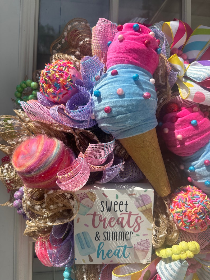 Ice Cream Wreath Sprinkle Decor Sweets Themed Wreath Summer Wreath ...