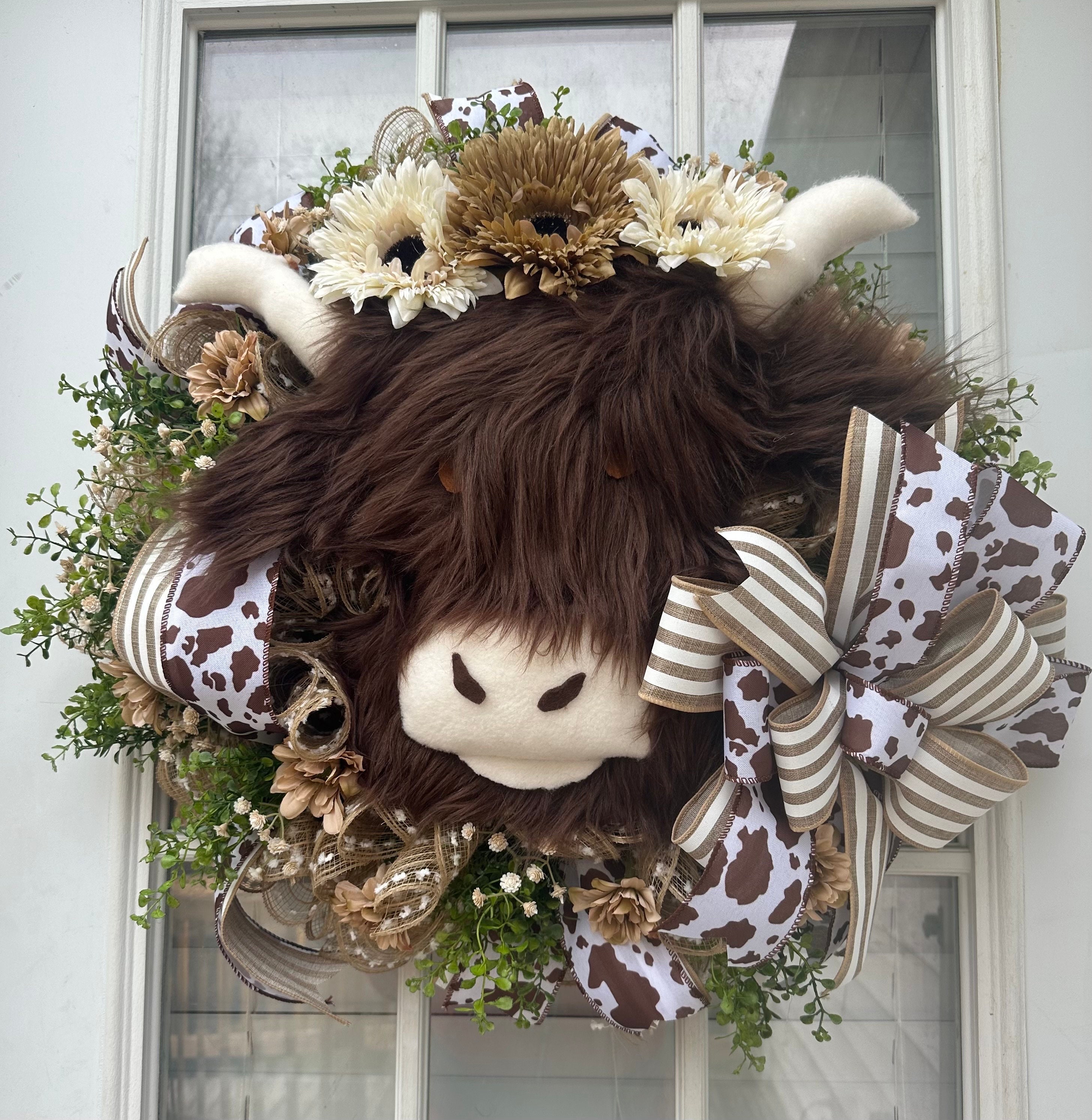 Highland Cow Wreath, Farmhouse Wreath, Cow Wreath, Country Door Decor ...