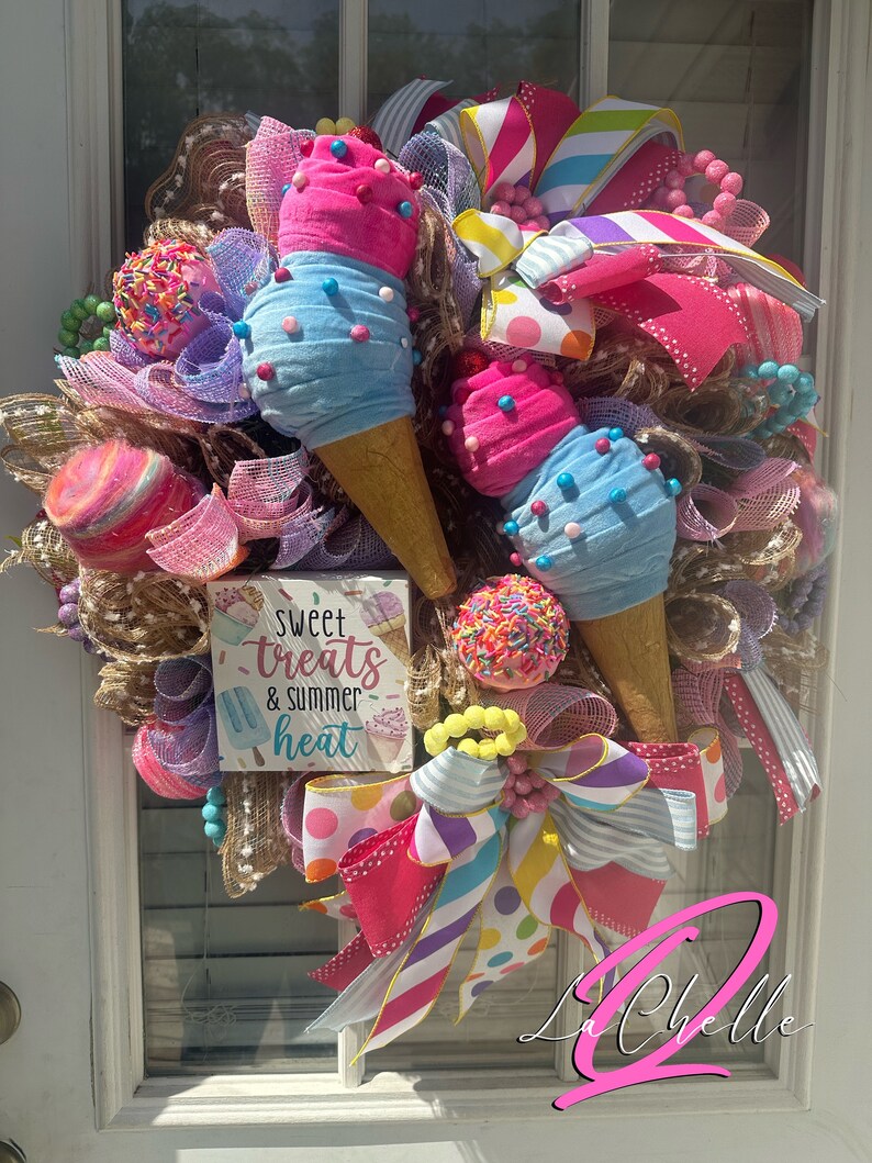 Ice Cream Wreath Sprinkle Decor Sweets Themed Wreath Summer Wreath ...