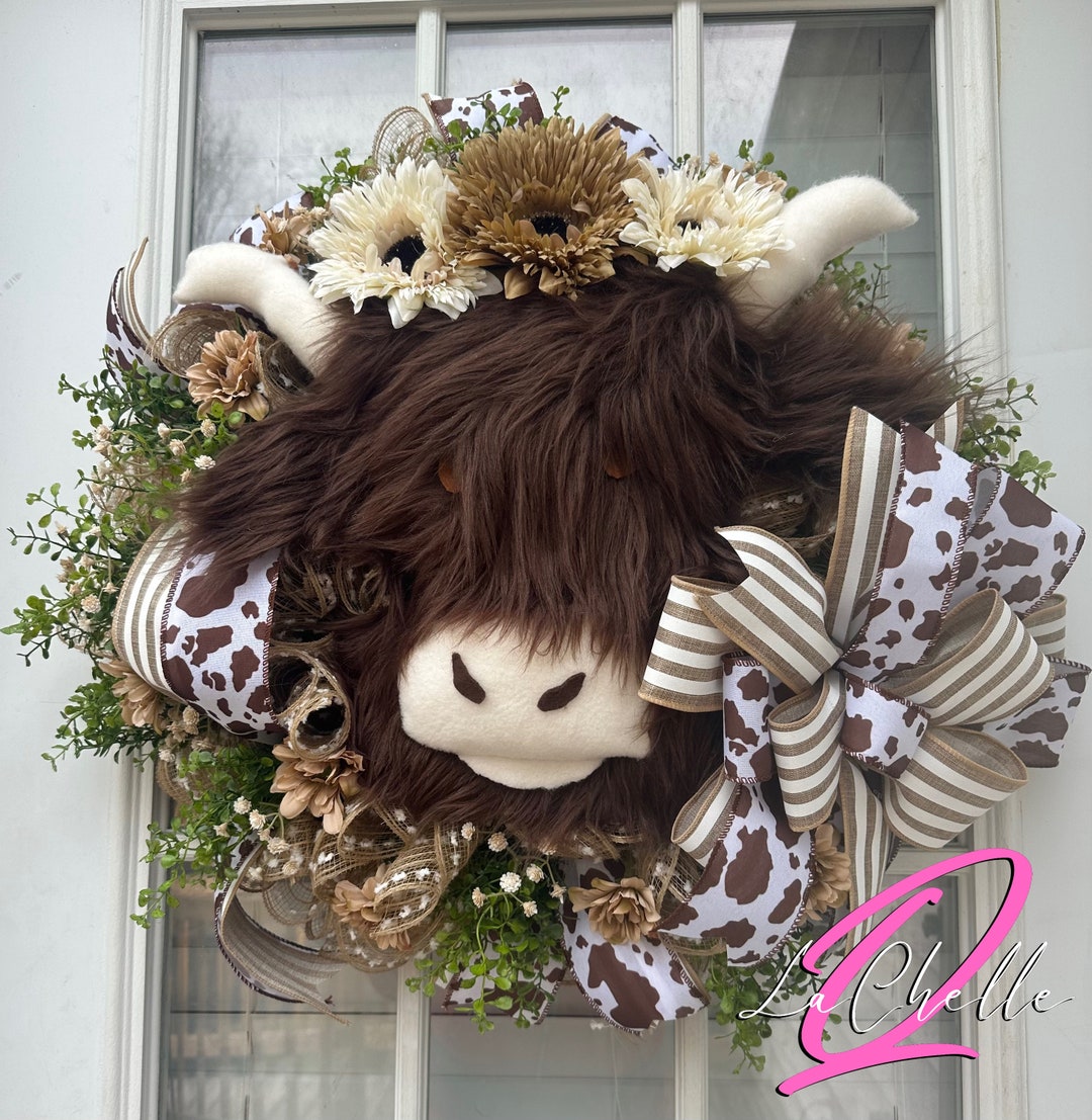 Highland Cow Wreath, Farmhouse Wreath, Cow Wreath, Country Door Decor ...