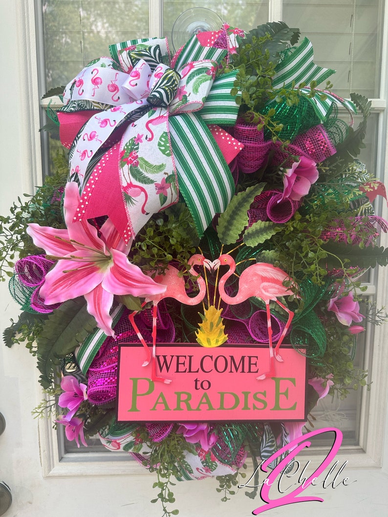 Flamingo Wreath, Pink Flamingo Decor, Front Door Decor, Flamingo Decor ...