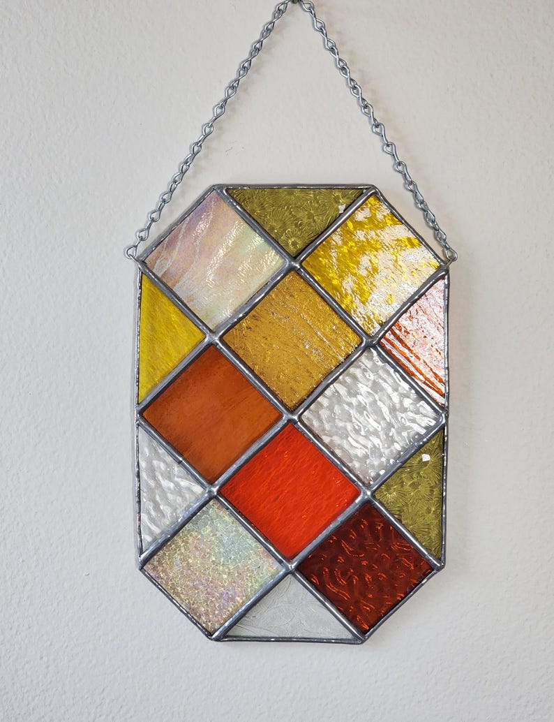 Handmade Stained Glass Window Hanger - Yellow, Orange, and Clear ...