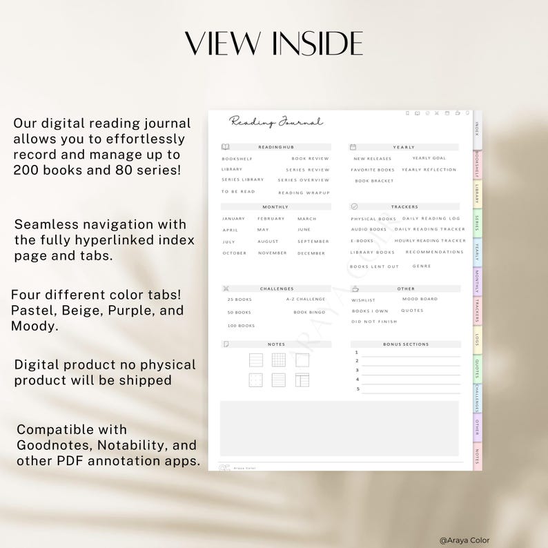 Digital Reading Journal Goodnotes Portrait Reading Journal Reading ...