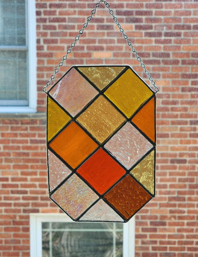 Handmade Stained Glass Window Hanger - Yellow, Orange, and Clear ...