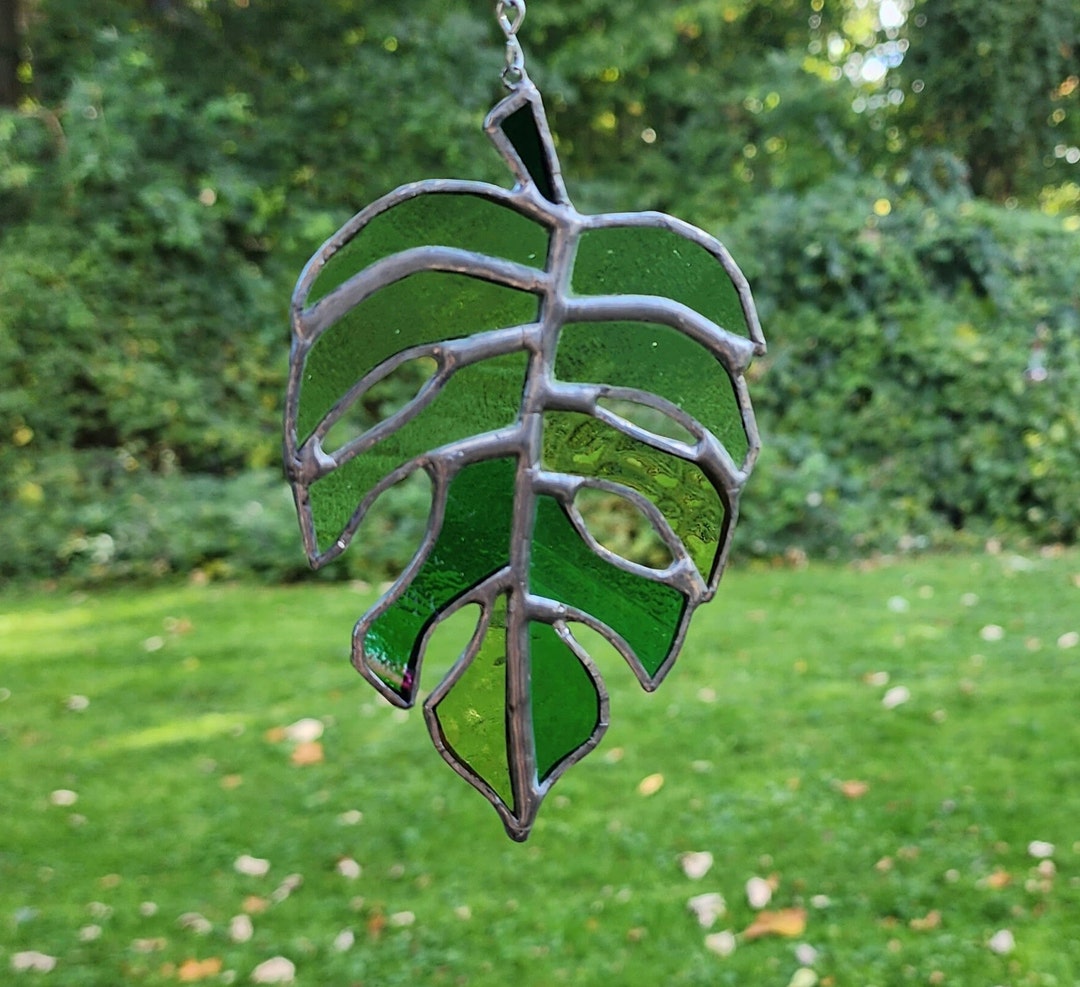 Handmade Green Monstera Stained Glass Window Hanger - Etsy