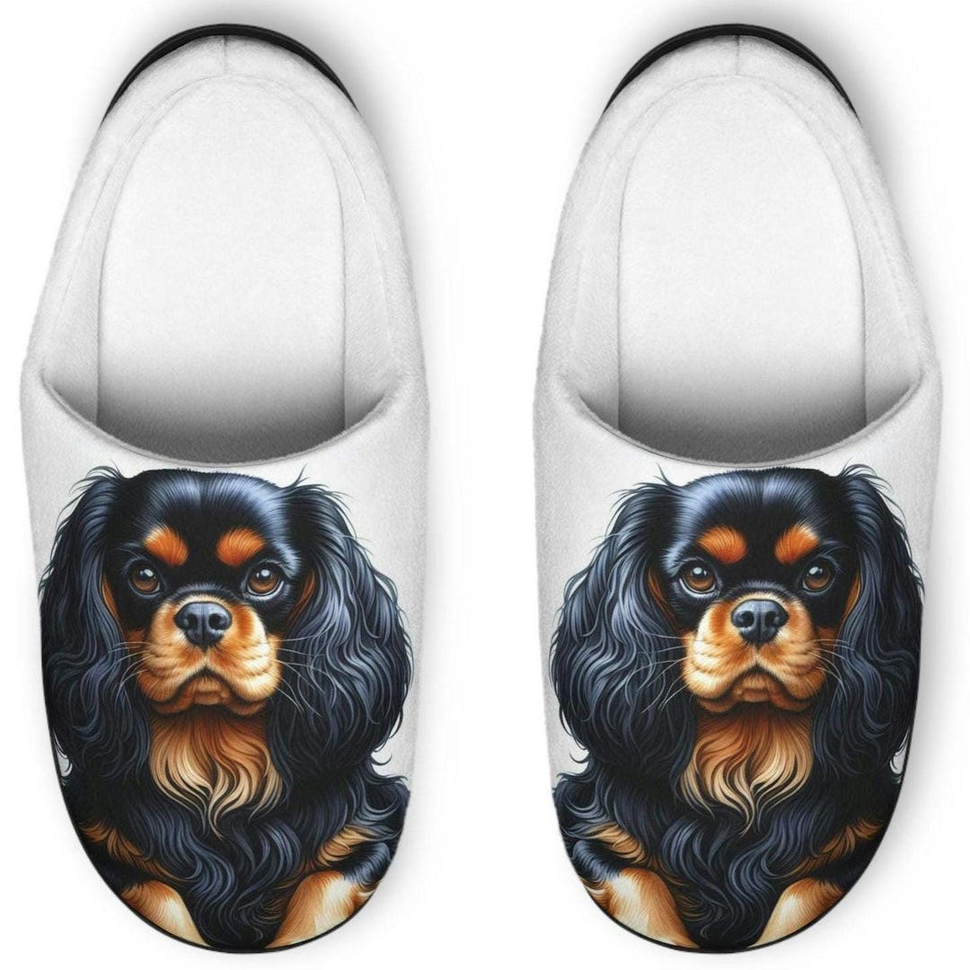 Cavalier King Charles Spaniel Black Tan Dog Puppy Women Indoor Slippers ...