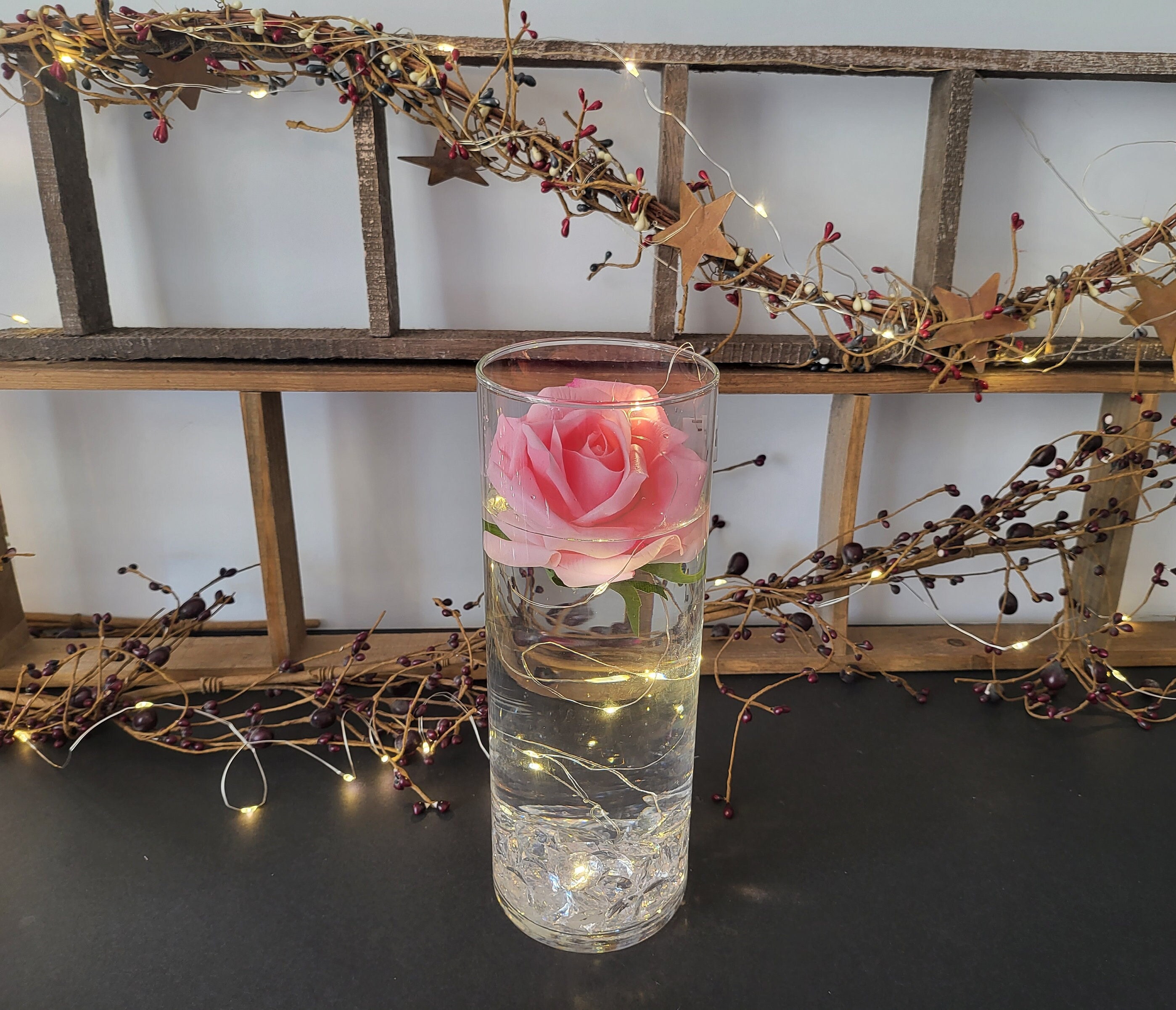 Set of 3 Rose Wedding Centerpiece LED Lights Submersible Floral Glass ...