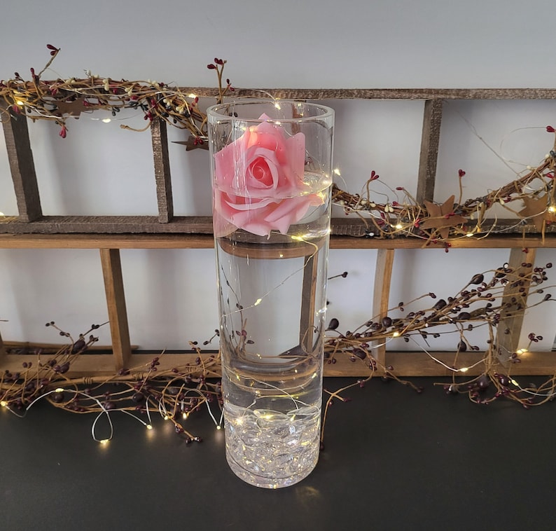 Set of 3 Rose Wedding Centerpiece LED Lights Submersible Floral Glass Cylinder Vases for Table ...