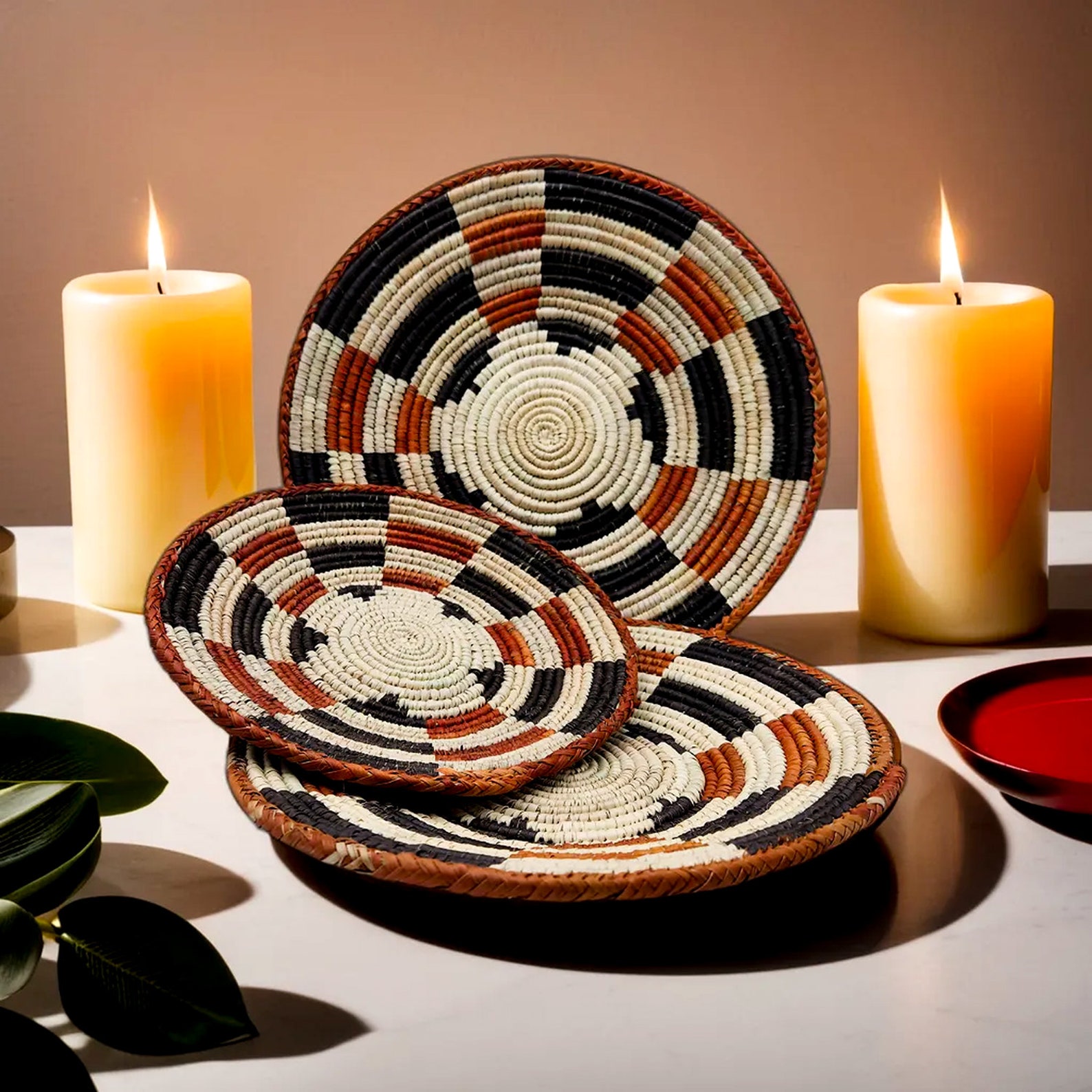 Levels Handwoven Wall Basket Set of 3, Date Palm Leaves Baskets, Wall ...
