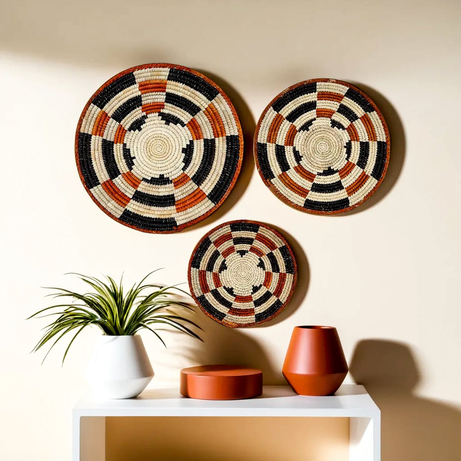 Levels Handwoven Wall Basket Set of 3, Date Palm Leaves Baskets, Wall ...