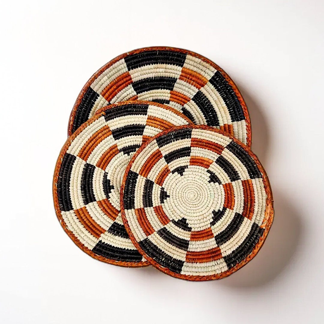 Levels Handwoven Wall Basket Set of 3, Date Palm Leaves Baskets, Wall ...