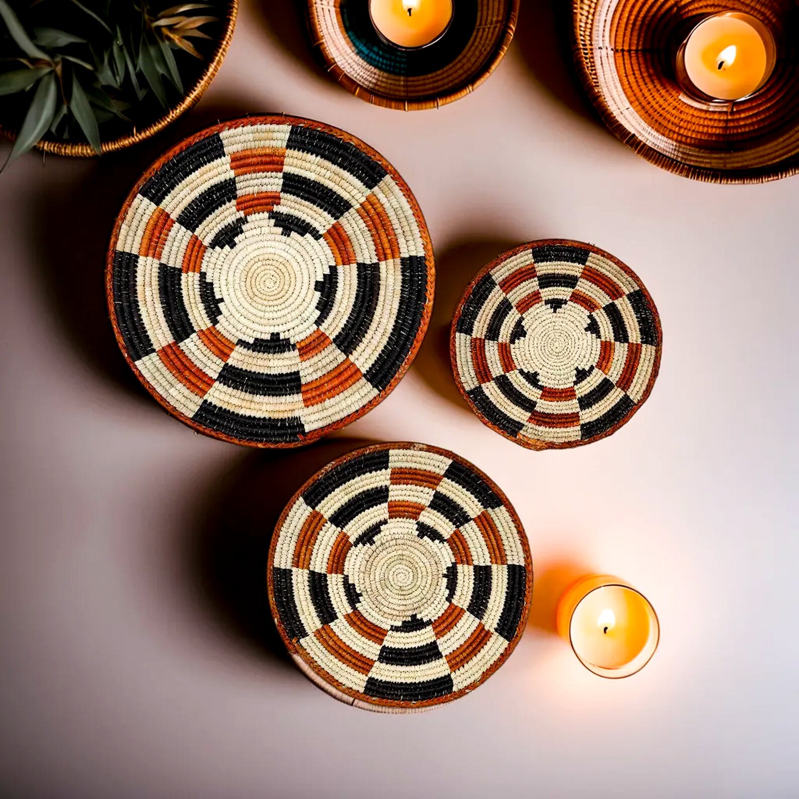 Levels Handwoven Wall Basket Set of 3, Date Palm Leaves Baskets, Wall ...