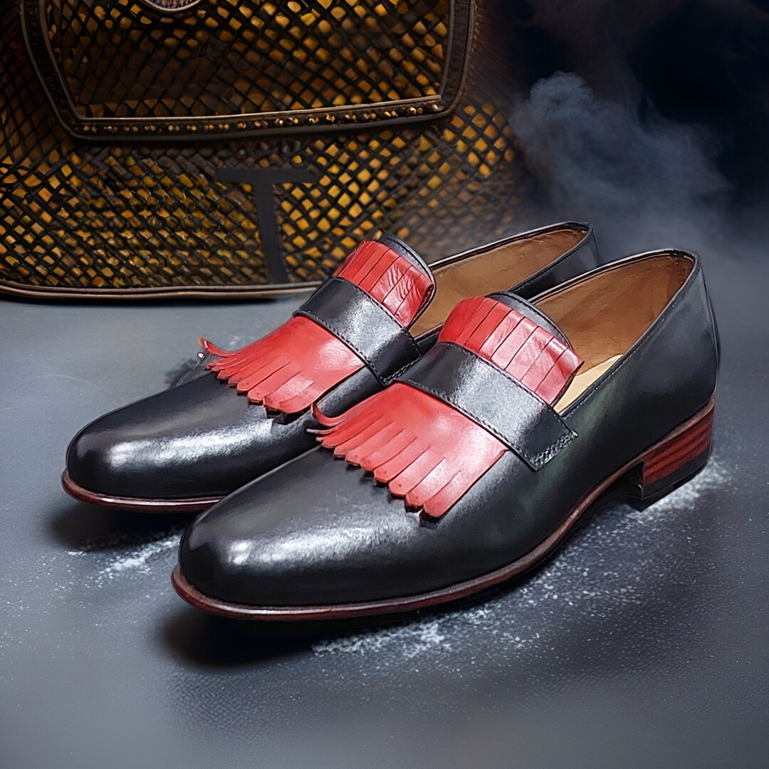 Men's Handmade Real Black Red Leather Slip-on Shoes as a Present for ...