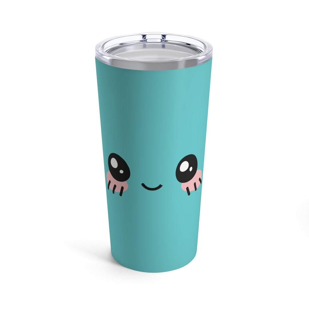 Cute Happy Face With Rosie Cheeks, Teal Travel Tumbler Mug, Face Travel ...