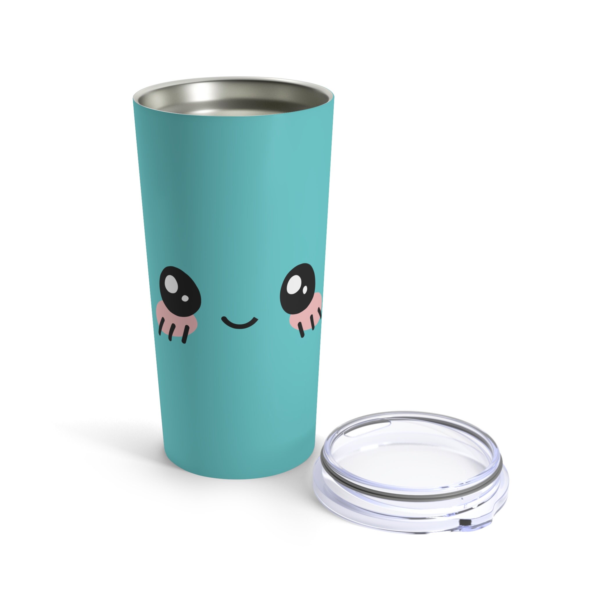 Cute Happy Face With Rosie Cheeks, Teal Travel Tumbler Mug, Face Travel ...