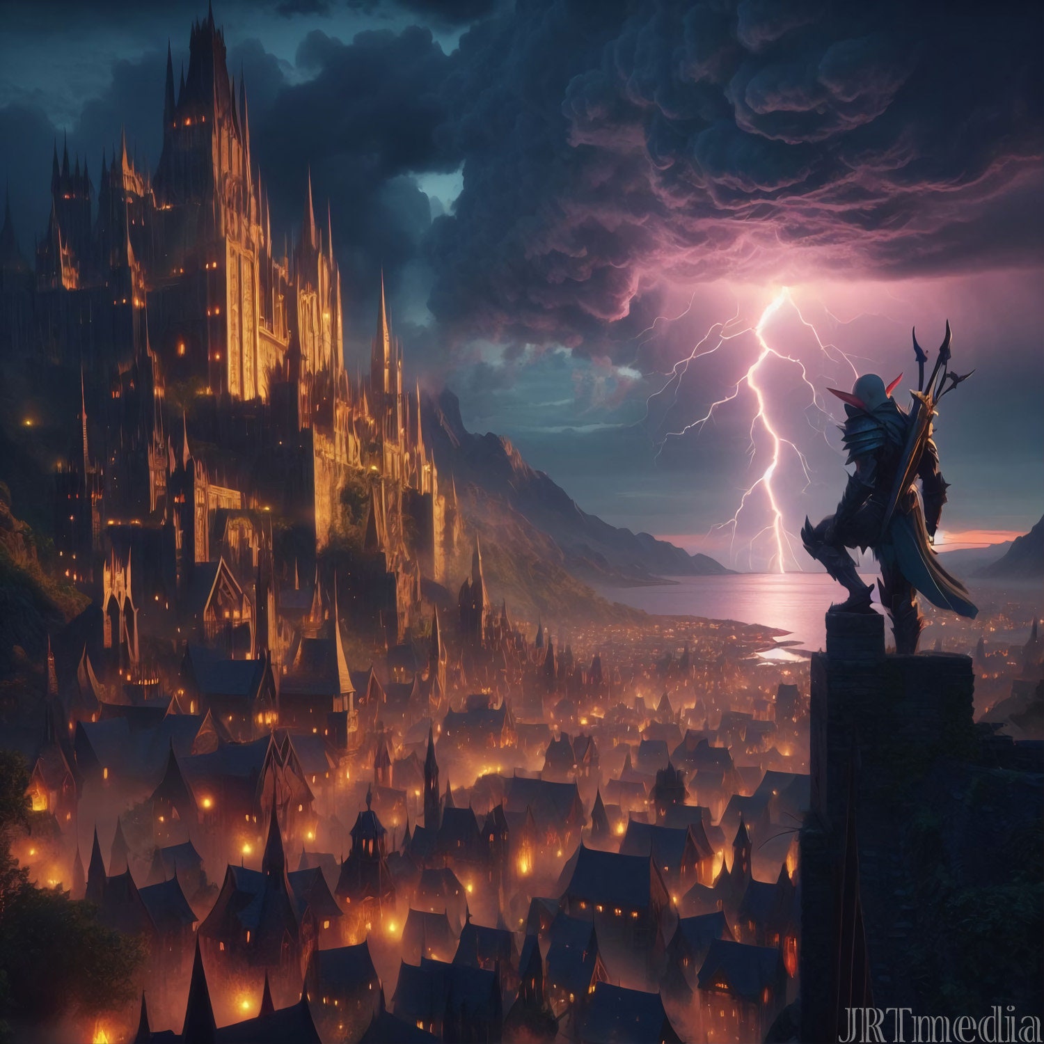 A.I. Dark Elf Ranger Overlooking a Citadel - Etsy